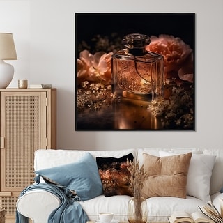 Designart "Orange Perfume Scented Elegance Ii" Fashion Perfume Framed Canvas Print - Bed Bath ...